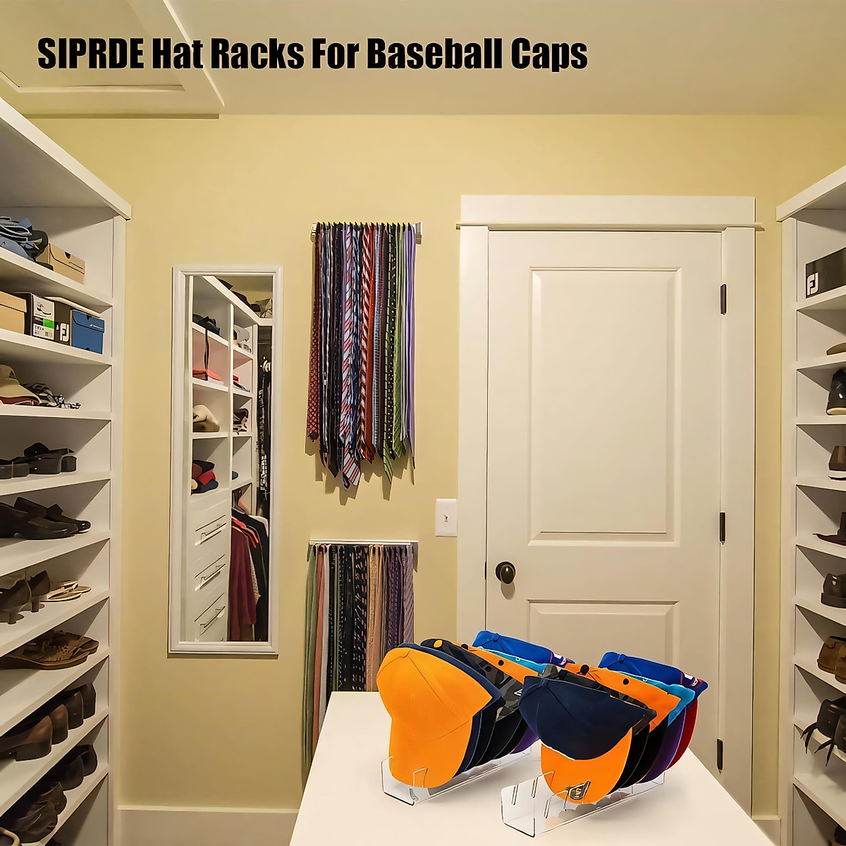 ABMISKAT 2 Pack Hat Organizer for Baseball Caps No Install - Acrylic Hat Holder Display and Organizer for 14 Baseball Caps for Bedroom, Closet, Dresser (Clear)