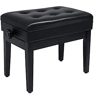 Iwell Piano Bench, Adjustable Piano Bench with Padded Cushion and Storage Compartment for Music Sheet, Music Bench, Piano Stool, Vanity Chair, Black