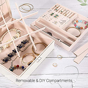 Allinside Capacious Jewelry Box Organizer for Girls Women Ladies, 2 Layers PU Leather Jewelry Storage Case with Lock, Birthday, Velvet Lining, White