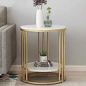 Articles for daily use Light Luxury Round Double-Layer Coffee Table Bedside Table, Side Table Bedside Table Small Iron Table, Small Coffee Table in Living Room Bedroom Office Small Space