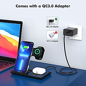 UUTO Wireless Charger, 3 in 1 Foldable Qi Wireless Charging Station for iPhone 14/13/13 Pro/13 Pro Max/Mini/12 11 Series/X/XS/XR/XS Max/8/8 Plus/SE 2, AirPods 3/2/Pro, iWatch Series 8/7/6/SE/5/4/3/2