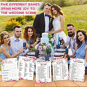 300 Pcs Bridal Shower Games Supplies Include 5 Sets 50 Wedding Games Cards and 50 Pencils, Bridal Shower Decorations Bridal Favors for Guests Bride Groom Bridal Wedding, 50 Guests (Fresh Style)