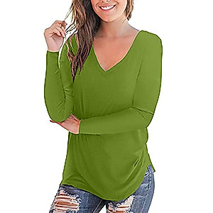 Womens Casual Long Sleeve Tunic Shirts Round Neck Button Side Blouses Tops Womens Tops Dressy Casual 3/4 Sleeve V Neck Green
