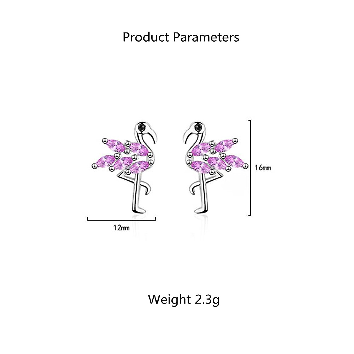 Dainty Flamingo Love Heart Bird Stud Earrings for Women Girls Silver Plated Cubic Zirconia Small Studs Valentine for Lover for Friend (Pink)