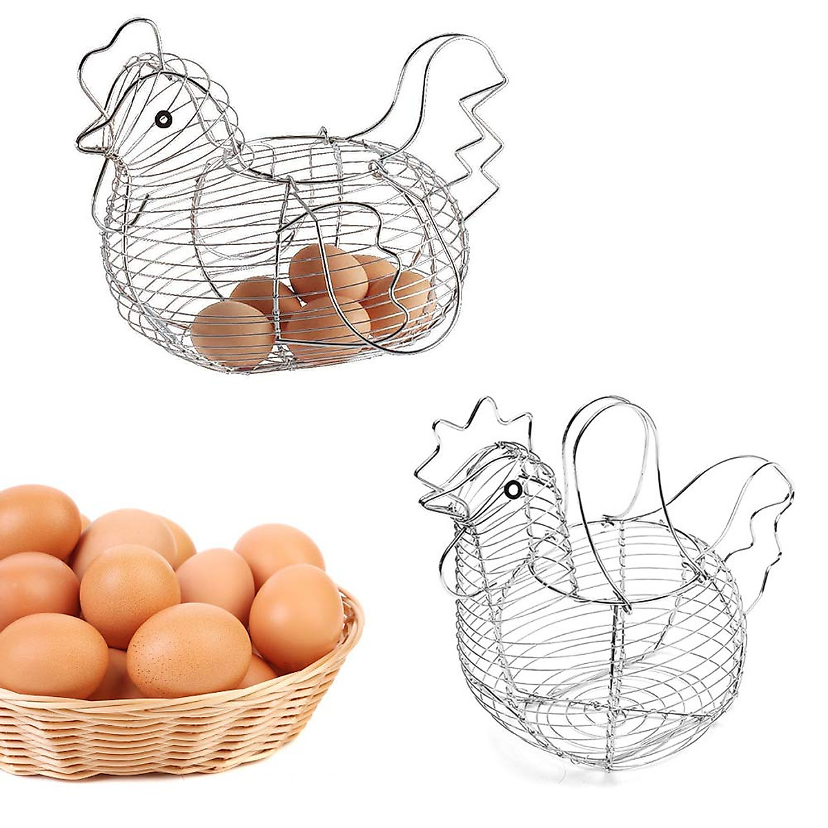 Chicken Shaped Egg Basket, Fruit Storage Wire Basket Rustic Decor Chicken Basket Egg Holder for Home Kitchen Fruit Storage (As Shown)