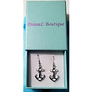 DianaL Boutique Beautiful Silvertone Nautical Anchor Earrings Enameled Gift Boxed Fashion Jewelry