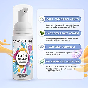 Lash Shampoo for Lash Extensions, Eyelash Extension Cleanser 60ml + Rinse Bottle + Brushes, Lash Bath, Lash Shampoo Kit, Lash Cleaner, Paraben & Sulfate Free, Salon and Home Use