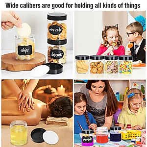 Jars with Lids, 48pcs 8 oz Plastic Containers with Lids Pen Labels Leak Proof BPA Free Airtight Refillable Clear Small Containers Storage Jars for Storing Dry Food Makeup Slime Honey Jam (8oz Black