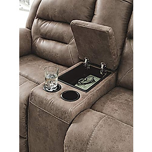 Signature Design by Ashley Stoneland Faux Leather Double Reclining Loveseat with Console Brown 1 Love Seats, Gray
