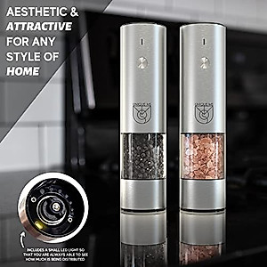 Rechargeable salt and pepper grinder set - Electric salt and pepper grinder - Electric pepper mill Spice grinder (46 g Spice Holder) Stainless steel Adjustable Coarseness LED light