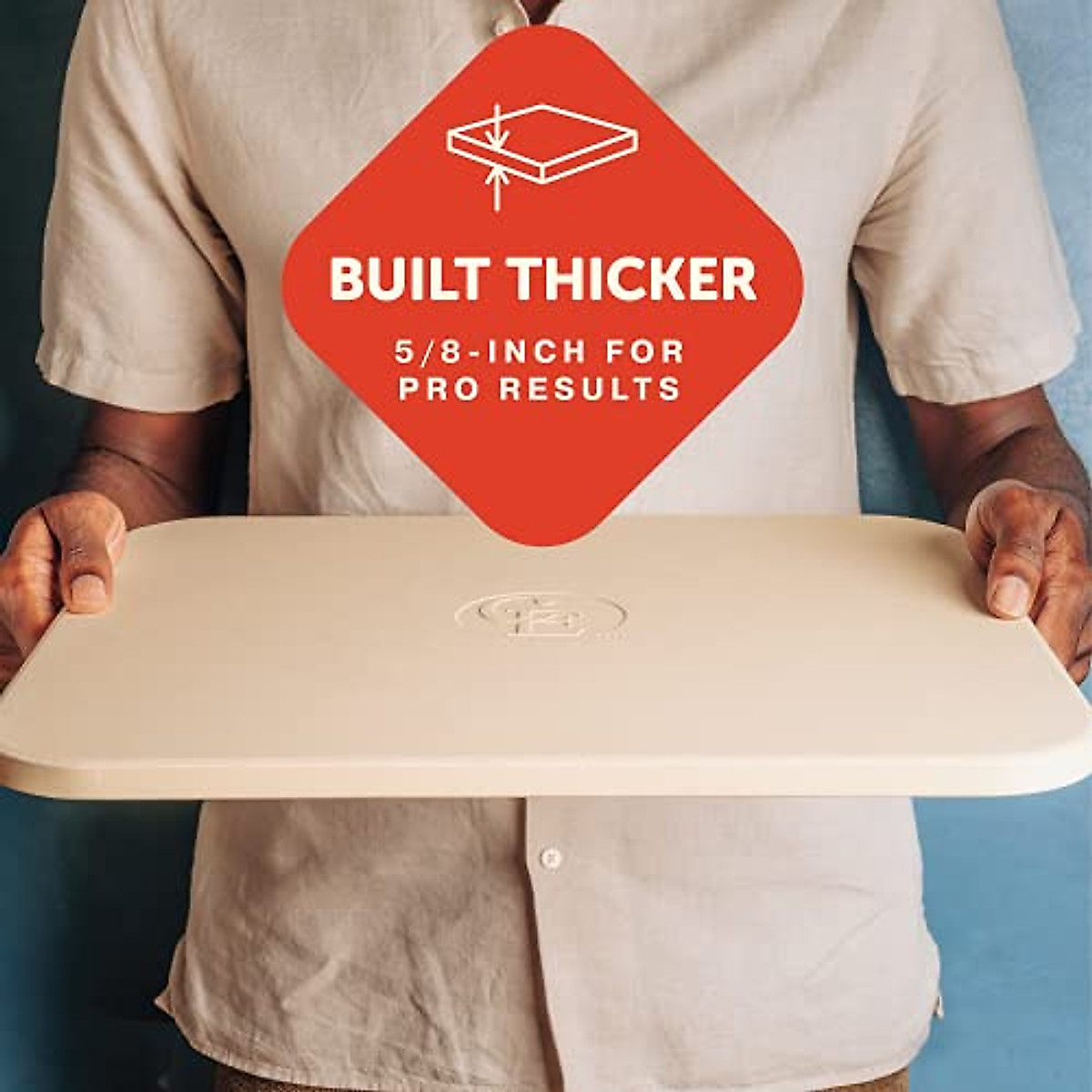 Cast Elegance Durable Thermal Shock Resistant Thermarite Pizza Stone & Baking Stone for Oven & Grill, Includes Wooden Pizza Paddle, Recipe E-Book & Cleaning Scraper, Large,14x16 inch, 5/8th inch Thick