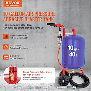 Sand Blaster VEVOR 10Gal Pot Sandblaster, 125 Psi Pressure Sand Blasting Complete Kit for Paint, Stain, Rust Removal and Special Surface Treatment of Material