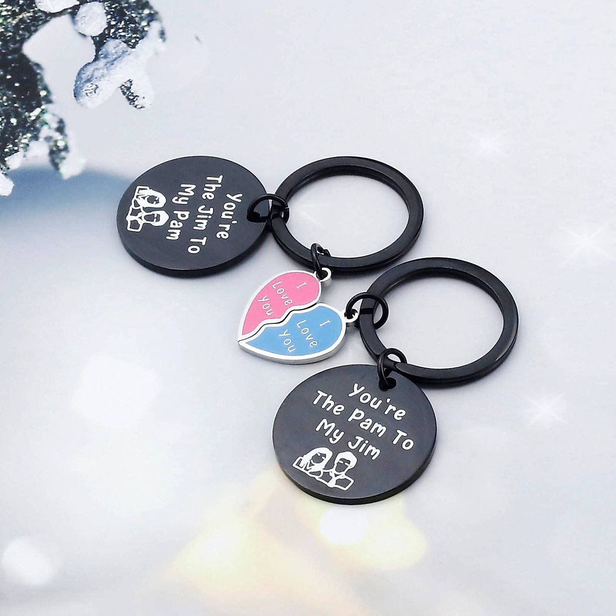 NC You are The Pam to My Jim Keychains Set The Office TV Show Inspired Gifts for Couples Wedding Anniversary (roundKBSet)