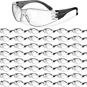 48 Pairs Safety Glasses Protective Eyewear Goggles Scratch Impact Resistant Eye Protection for Men Women Work (Black, Clear)