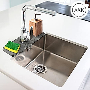 AXK Home Supply Silicone Sink Faucet Mat Splash Protector, Splash Guard, Perfect For Narrow Faucets,Protects Counter From Standing Water-Washable-Kitchen-Bathroom-RV-Laundry-Office(Gray)