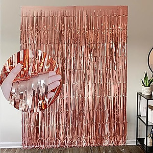 6.6x8.2 Feet Rose Gold Fringe Curtain Backdrop with 26.2 Feet Circle Star Garland for Birthday Bachelorette Bride Baby Shower Party Decorations