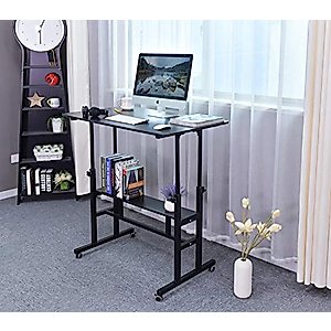 AIZ Mobile Standing Desk, Adjustable Computer Desk Rolling Laptop Cart on Wheels Home Office Computer Workstation, Portable Laptop Stand Tall Table for Standing or Sitting, Black, 39.4" x 23.6"