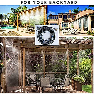 DUN Misters for Outside Patio 29.5ft(9m) Outdoor Misters Cooling System Misters Cooling Kit Whit 11 Copper Mister Nozzles + A Connector(3/4) for Patio Garden Greenhouse Garden Irrigation