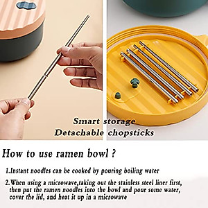 YCXXKJ Microwave Ramen Bowl Set Ramen Cooker with Handles Noodle Bowls with Lid and Chopsticks Stainless Steel Liner Dishwasher Safe for Home Office College Dorm Room(Yellow & Green)