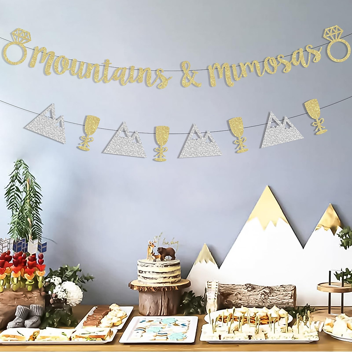 Sursurprise Mountain Bachelorette Party Decorations, Mountains & Mimosas Banner Mountain Champagne Garland Gold, Cabin Camping Glamping Bridal Shower Engagement Wedding Supplies