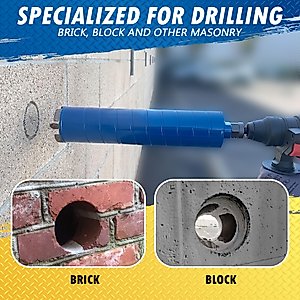 2-1/2" Dry Diamond Core Drill Bits for Brick and Block, 9.5" Drilling Depth, 10mm Segment Height, SDS Max Pilot Bit Adapter