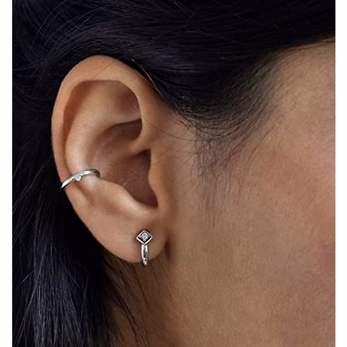 Seed2Stone - Sustainable Silver Hoop Earrings Made with Recycled Metal, Fitted Lab Grown Diamond Earrings with a Minimalist Design, Real Diamond Earrings for Women and Men (Sterling Silver)