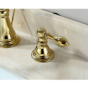 Derengge Gold Finish Bathroom Faucet 8 Inch Widespread Faucet Polished BrassTwo-Handle Sink Faucet 3 Hole with Brass Pop up Drain Assembly,Polished Brass F-8303-PB