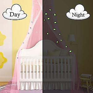 Stars Bed Canopy Glow in The Dark Bed Canopy for Girls Unicorn Room Decor for Girls Bedroom Pink Bed Canopy Crib Mosquito Net Fluorescent Mosquito Net Hanging for Girls, Kids and Babies
