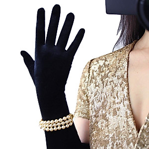 DooWay Black Long Velvet Opera Gloves TOUCHSCREEN 24 Inches Stretchy Women Evening Wedding Warm Gloves One Size