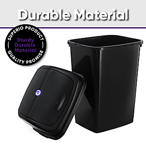 Superio Large Kitchen Trash Can 13 Gallon Black 2 Pack Swing Top Trash Can with Lid, 52 Qt Waste Bin for Kitchen, Garage, Indoor and Outdoor Trash Can