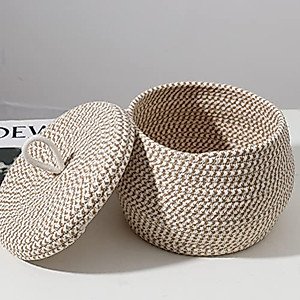 Woven Baskets Woven Wastebasket Cotton Rope Trash Can Tabletop Garbage Cans Wicker Waste Basket with Lid Decorative Countertop Container for Laundry Utility Home Office Decor