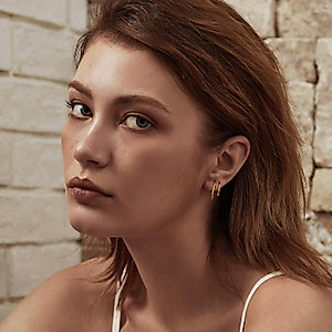 LOYATA Double Hoop Earrings Gold Open C Shape Circle Diamond Cubic Zirconia 14K Gold Filled Small Simple Hypoallergenic Illusion Jewelry Gift for Women