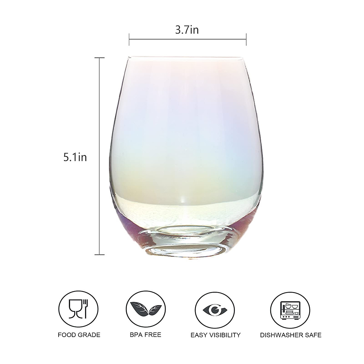 Stemless Wine Glasses Gift for Valentine's Day Gifts Large Red Wine or White Wine Glass Set of 2,Iridescent Wine Glass Gifts for Women Men,Rainbow Glass for Party,Home,Anniversary,Bar, Restaurant