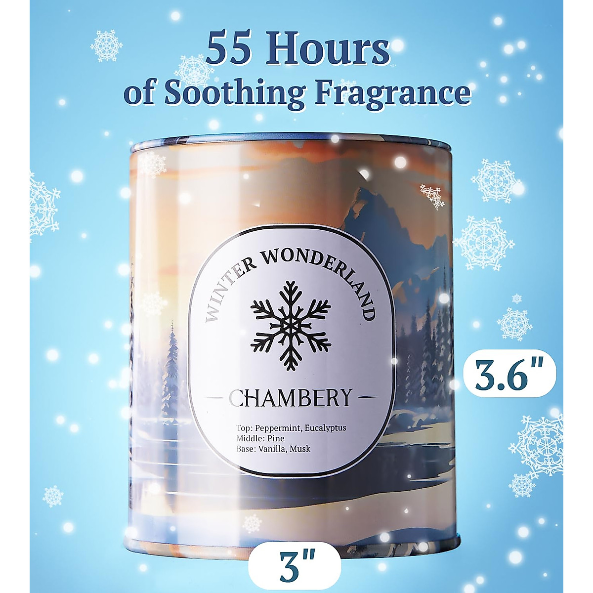 CHAMBERY Winter Wonderland Candle | Inspired by The Rocky Mountains in Premium Tin | Soy Wax with Lead-Free Cotton Wick | 55-Hour Burn | Festive Fragrance for The Season