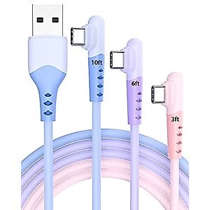 90 Degree USB C Cable Fast Charging 3 Pack (3FT 6FT 10FT) Short & Long Right Angled USB Type C Charger Cable for Samsung Galaxy S22 S21 S20 Ultra S20+ Note 20,10 S10,9 Plus A12,11,52 Google Pixel