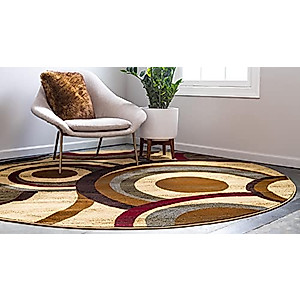 Unique Loom Barista Collection Modern, Abstract, Geometric, Circles, Bohemian, Rustic, Warm Colors Area Rug, 4' 0" x 4' 0", Beige/Brown