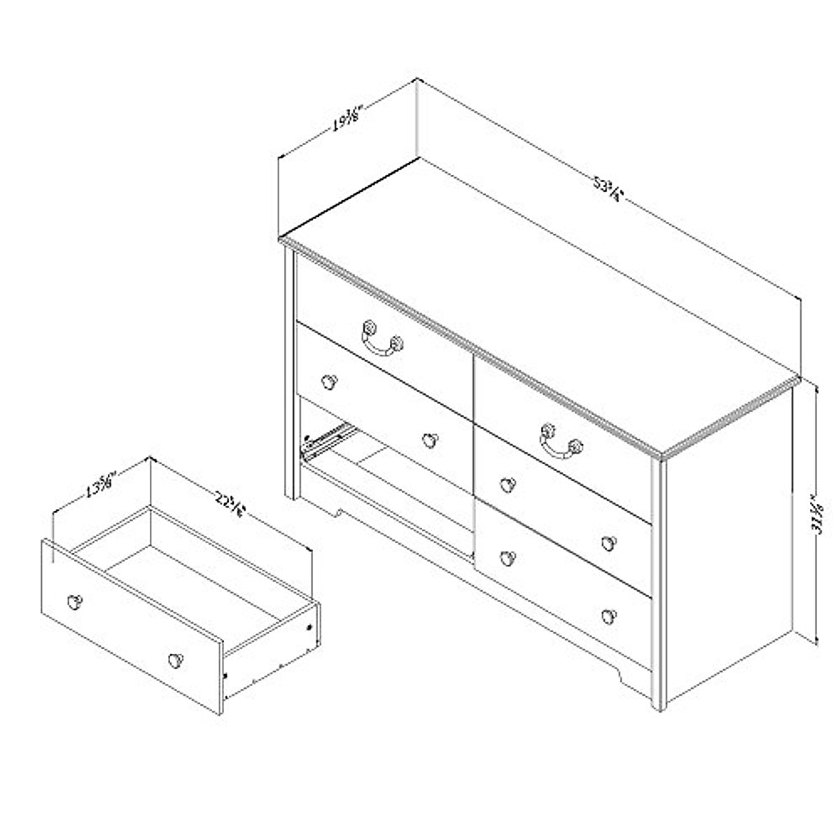 South Shore Aviron 6-Drawer Double Dresser-Seaside Pine