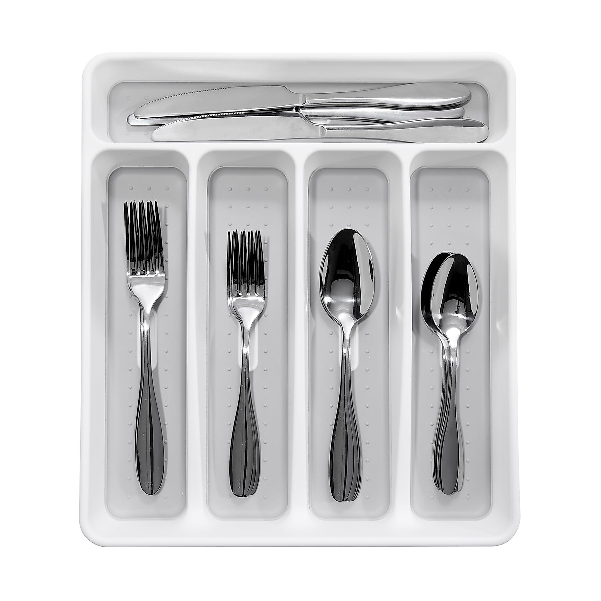 madesmart Classic Small Silverware Tray - White | CLASSIC COLLECTION | 5-Compartments | Icons help sort Flatware, Utensils and Cutlery | Soft-grip Lining and Non-slip Feet | BPA-Free