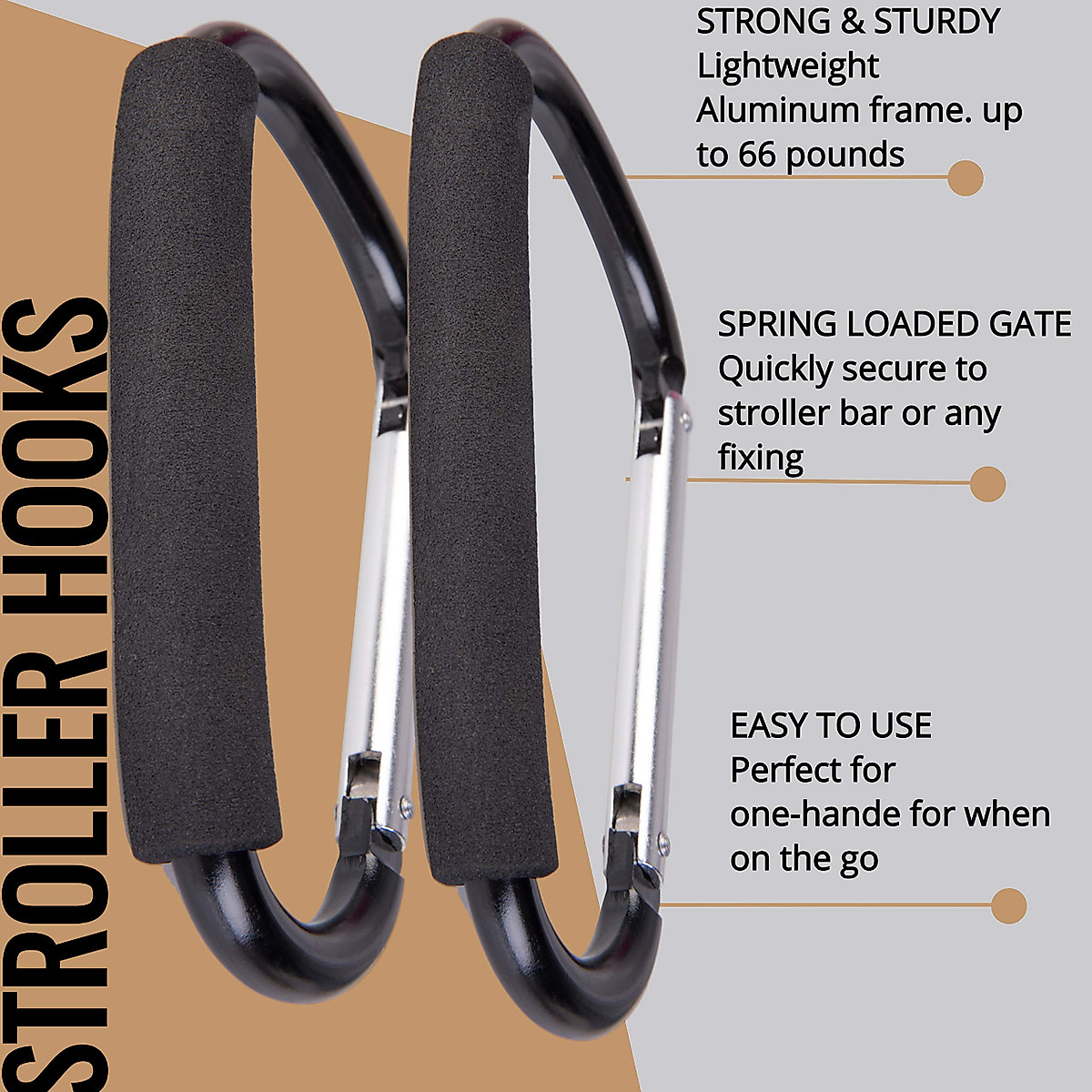 MELIDE Stroller Hook,Very Sturdy and Handy Stroller Organizer to Carry Diaper Bags, Grocery Bags, Grocery Baskets and for Walking with Your Toddler.