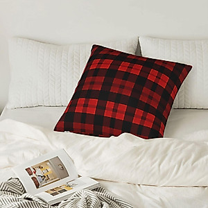 RLDOBOFE Decorative Throw Pillow Covers 24"x24" Double Sided Pillow Covers for Sofa Plaid Red and Black Couch Throw Pillow Cases Soft Plush Cushion Case Square Cushion Cover for Living Room