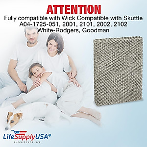 LifeSupplyUSA Humidifier Filter Replacement Evaporator Pad with Wick Compatible with Skuttle A04-1725-051, 2001, 2101, 2002, 2102 White-Rodgers, Goodman