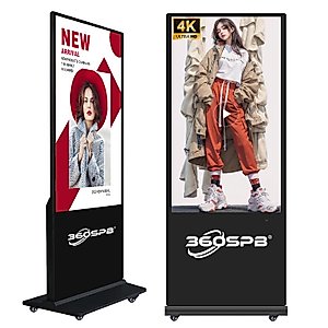 55 Inch Indoor Digital Signage, 4K UHD LCD Touch Screen Floor Standing Digital Signage Interactive Displays, CMS and U-Disk Input Auto ADS Player Android OS