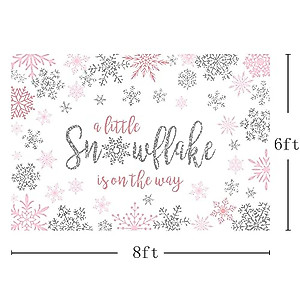 MEHOFOND 8x6ft Winter Snowflake Girl Baby Shower Photo Background Props Pink and Silver Backdrops Party Decoration Winter Wonderland Photo Photo Banner for Dessert Table Supplies