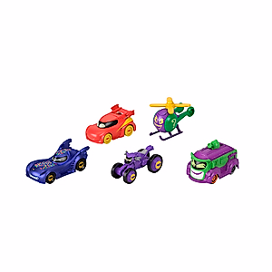 Fisher-Price DC Batwheels 1:55 Scale Toy Cars 5-Pack, Bam Batmobile Redbird Prank Bibi & Quizz, Batcast Metal Diecast Vehicles, Ages 3+