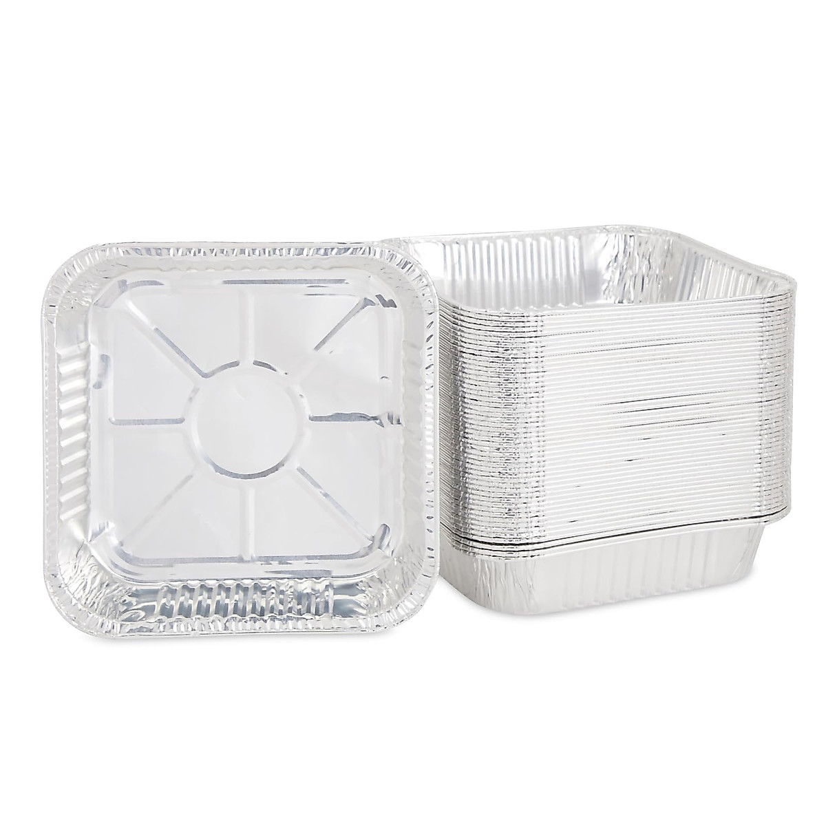 Stockroom Plus 50 Pack 8x8 Disposable Aluminum Foil Pans for Baking, Square Trays for Meal Prep