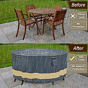 Round Patio Furniture Covers Waterproof & Heavy Duty 84 Inch, 600D Oxford Cloth Outdoor Patio Table Cover, 84" Dia x 28 H Patio Covers for Outdoor Furniture & Dining Table and Chairs Set