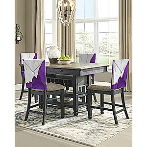 MUSEDAY Christmas Chair Covers Dining Chair Back Covers 6PCS, Marble Kitchen Chair Slipcovers Protective Covers for Xmas Wedding Hotel Holiday Party, Purple and Gray Modern Art Texture