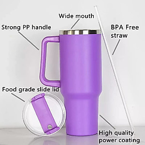 F&M vacuum-insulated stainless steel 40 Oz Tumbler With Handle And Straw-Travel mugs-reusable-portable (Purple)