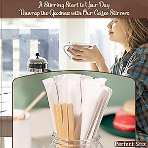 Perfect Stix 5.5 Inch 1000CT Paper Wrapped Coffee Stirrers, Individually Wrapped Coffee Stirrers, Wrapped Stir Sticks Disposable Wood Coffee Sticks