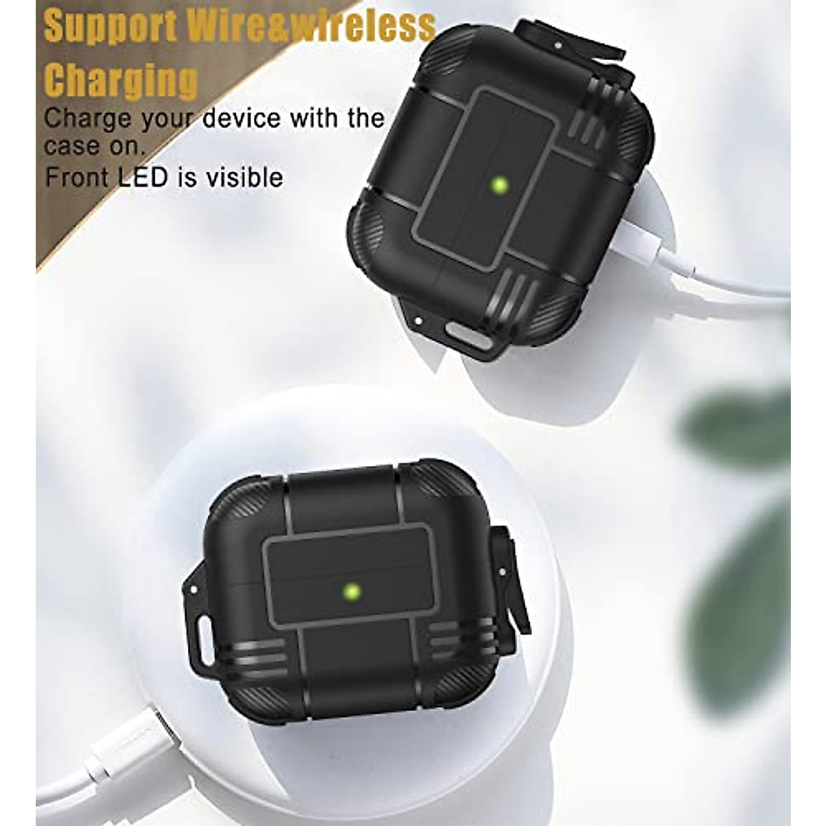 Gawnock Upgraded Secure Lock Airpods Pro Case Cover, One Piece Military Armor Cool Rugged AirPod Pro Cases with Keychain for Men Hard Shell Shockproof for Apple AirPod Pro 2019 (Black)